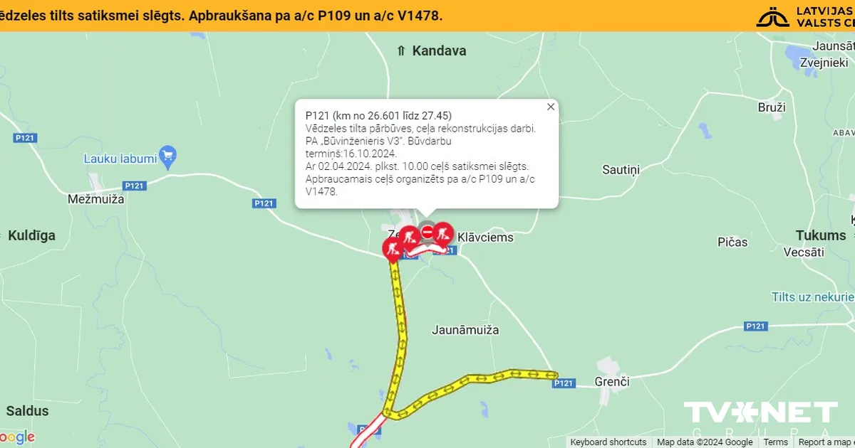 Tukuma novadā slēgs tiltu pār Vēdzeles upi