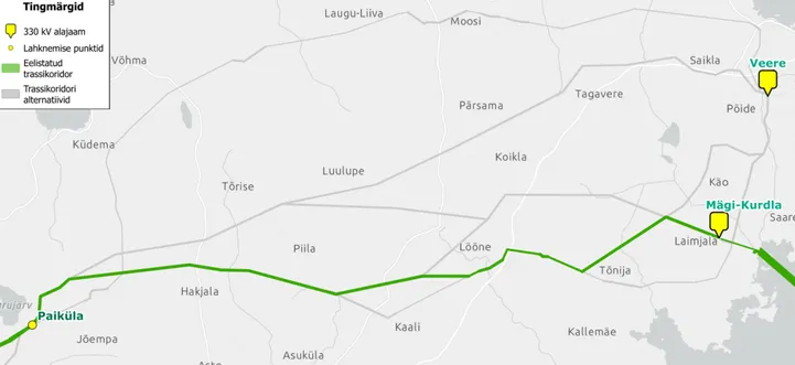 Eesti-Läti uue elektriliini trass on paika saamas