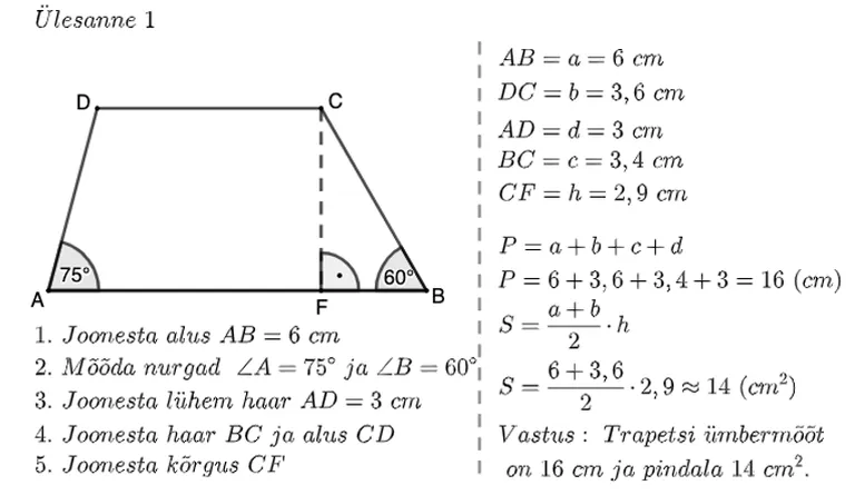 Trapetsi ülesannete lahendused: